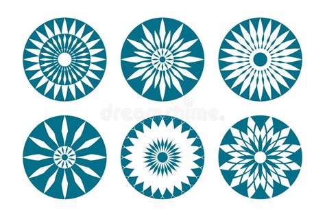 Abstract Geometric Radial Circular Patterns Set Round Design Elements Stock Vector