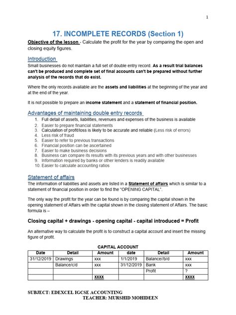 Incomplete Records Part A Pdf Balance Sheet Equity Finance
