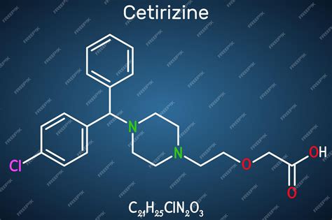 Premium Vector Cetirizine Drug Molecule Used In Allergic Rhinitis Structural Formula Dark Blue