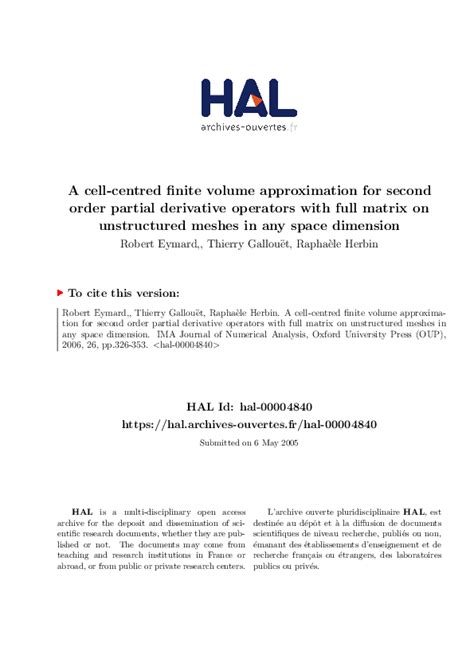 Pdf A Cell Centred Finite Volume Approximation For Second Order