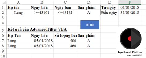 H Ng D N C Ch S D Ng Ch C N Ng Advanced Filter Trong Vba H C Excel