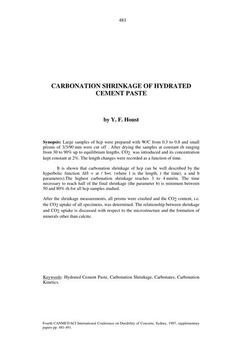 Pdf Carbonation Shrinkage Of Hydrated Cement Paste