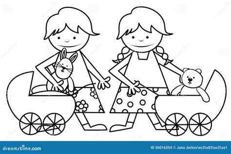 Muchachas Y Juguetes Libro De Colorear Ilustración Del Vector