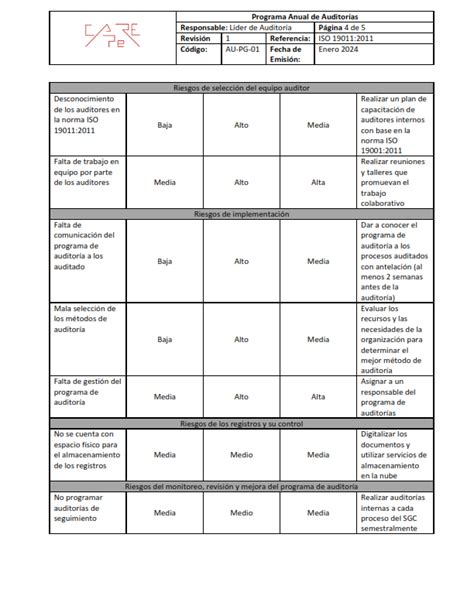 Ejemplo Programa De Auditoría Interna