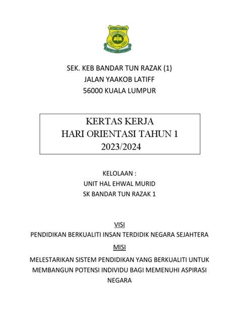 Cth 2 Kertas Kerja Hari Orientasi 2023 Pdf