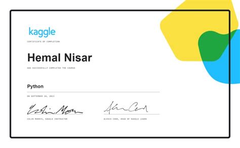 hemal nisar on linkedin hemal nisar completed the python course on kaggle