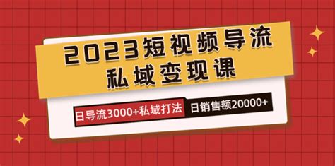 2023短视频导流·私域变现课，日导流3000私域打法 日销售额2w大拇指项目网
