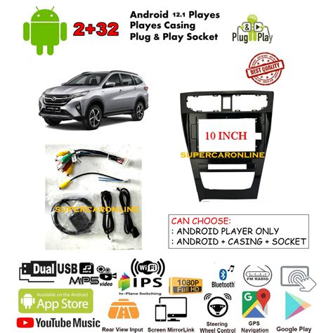 PERODUA ARUZ 2018 2019 2020 2021 2022 Android Player 10 Inch PLUG N