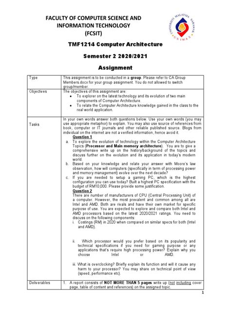 Computer Architecture Assignment Overview Pdf Intel Central