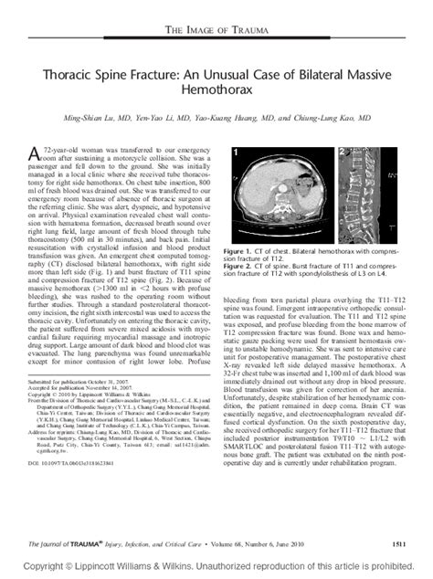 Pdf Thoracic Spine Fracture An Unusual Case Of Bilateral Massive