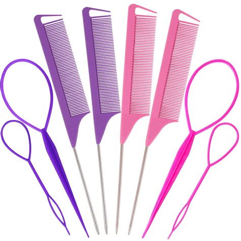 Parting Comb Braiding Comb Hair Pull Through Tool Set 8 Pcs Hair Tail
