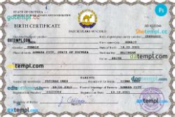 Eritrea Vital Record Birth Certificate PSD Template Fully Editable