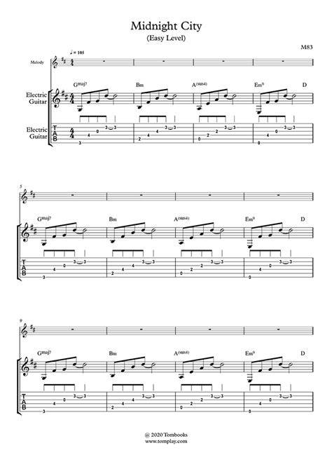 Midnight City Easy Level Electric Guitar with Band M83 기타 타브와 악보