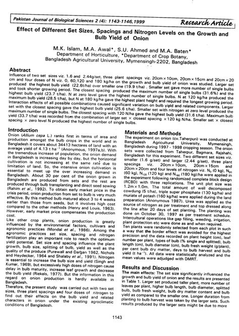Pdf Effect Of Different Set Sizes Spacings And Nitrogen Levels On The Growth And Bulb Yield