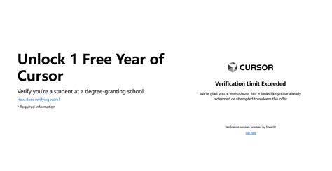 Sheerid Verification Error Blocks Activation Of “1 Year Free Cursor For