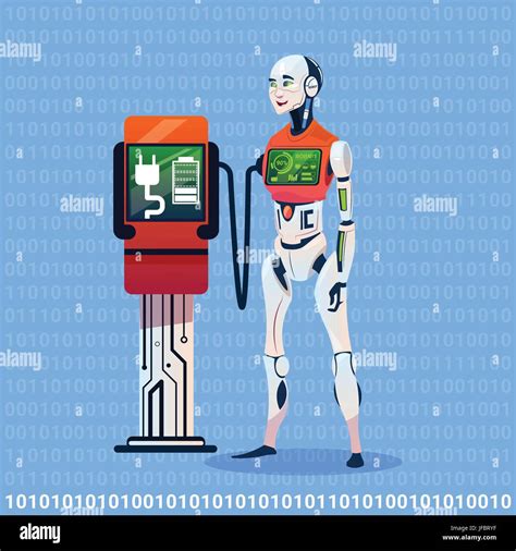Modern Robot Charging Battery Futuristic Artificial Intelligence Technology Concept Stock Vector