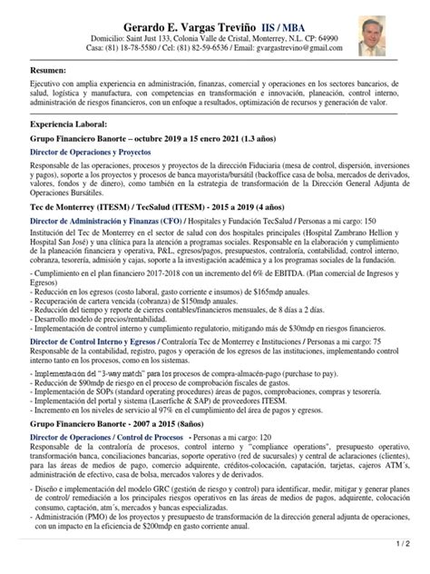 Gerardo Vargas Treviño Director Ops Pdf Pdf Presupuesto Bancos