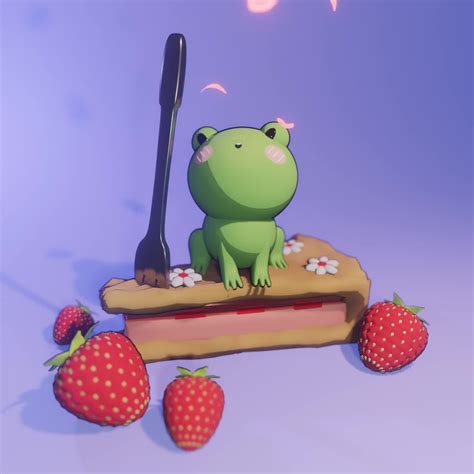 Artstation Cute Small Frog Strawberry Cake 3d Lowpoly