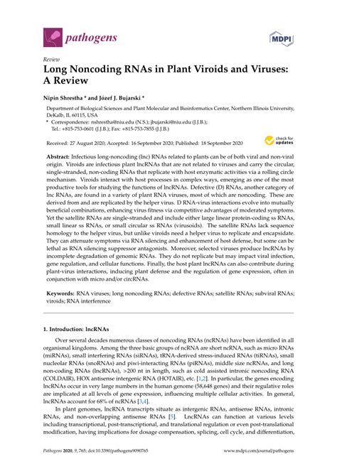 PDF Long Noncoding RNAs In Plant Viroids And Viruses A Review