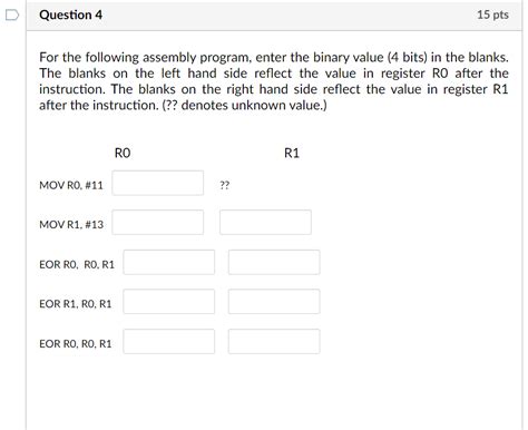 Solved For The Following Assembly Program Enter The Binary Chegg Com