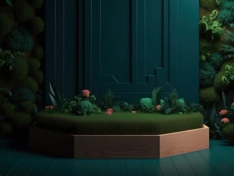 나뭇잎과 샤 녹색 배경에 화장품 제품 광고 스탠드 전시회 나무 연단 무료 사진