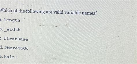 Solved Which Of The Following Are Valid Variable
