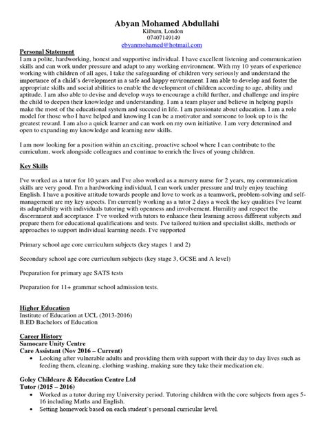 Abyan Mohamed Cv Ebyan Mohamed 2019 Pdf Curriculum Cognition