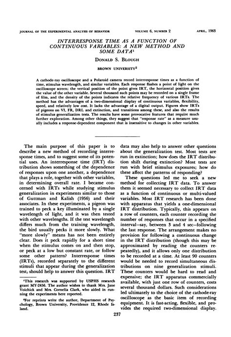 Pdf Interresponse Time As A Function Of Continuous Variables A New