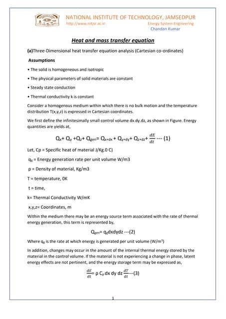 Heat And Mass Transfer Equation Continuity Equation Momentum Equation Pdf
