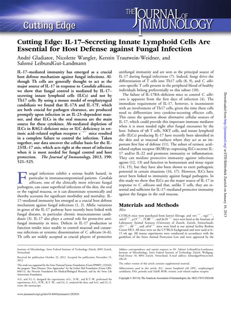 Pdf Innate Lymphoid Cells New Players In Il 17 Mediated Antifungal