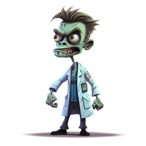 Médico morto vivo virou estilo de desenho animado zumbi em fundo branco