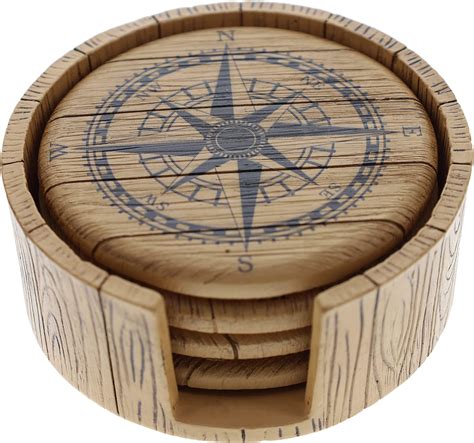 Compass Rose Coaster Set Nautical Ocean Beach Boat