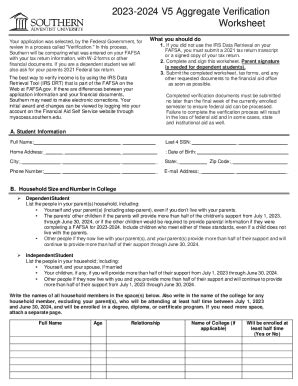 Fillable Online 2023 2024 V5 Aggregate Verification Worksheet Fax Email