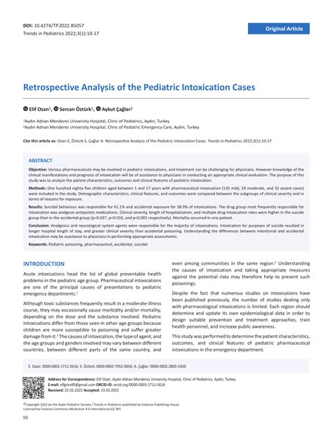 Pdf Retrospective Analysis Of The Pediatric Intoxication Cases