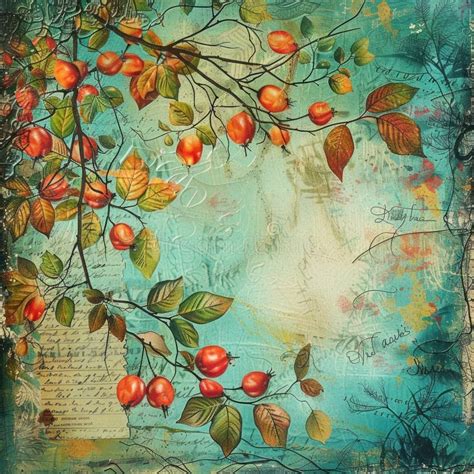 Floral Background With Rose Hip Leaves And Berries Forest Botanical