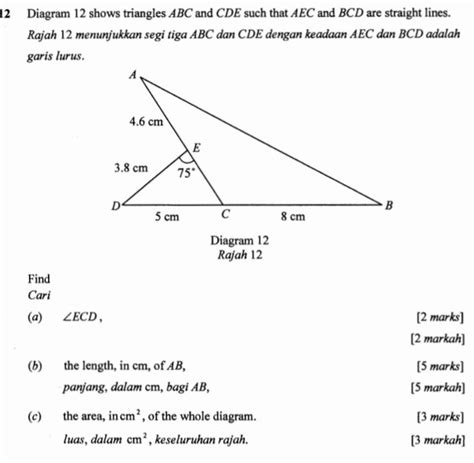 Solved Diagram Shows Triangles ABC And CDE Such That AEC And BCD Are Straight Lines