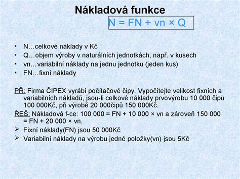 Náklady a nákladová funkce online presentation