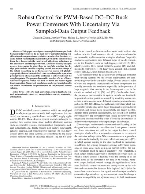pdf robust control for pwm based dc dc buck power converters with
