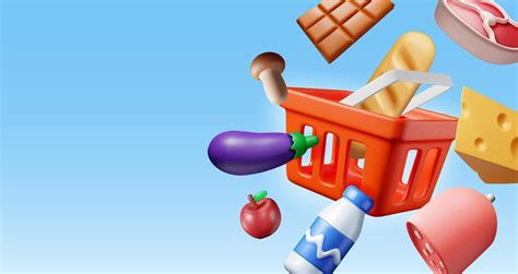 3d Shopping Plastic Basket With Fresh Products Render Grocery Store