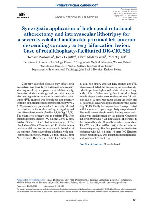 Pdf Synergistic Application Of High Speed Rotational Atherectomy And