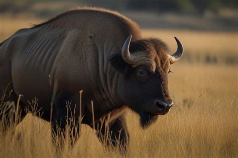Premium Photo Solitary African Buffalo Roaming The Grasslands