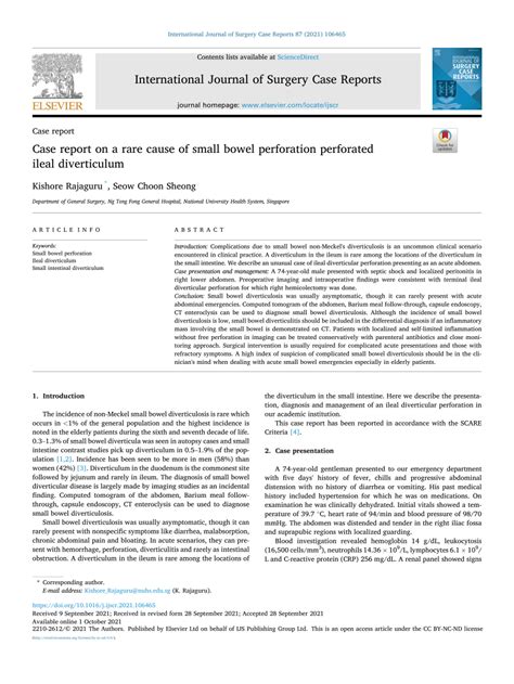 Pdf Case Report On A Rare Cause Of Small Bowel Perforation Perforated Ileal Diverticulum