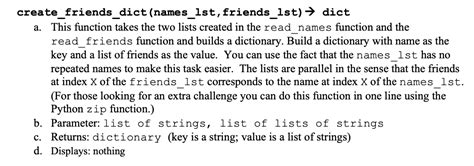 Solved Create Friends Dict Names Lst Friends Lst Dict A Chegg