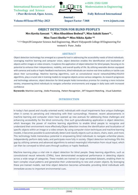 Pdf Object Detection For Blind People