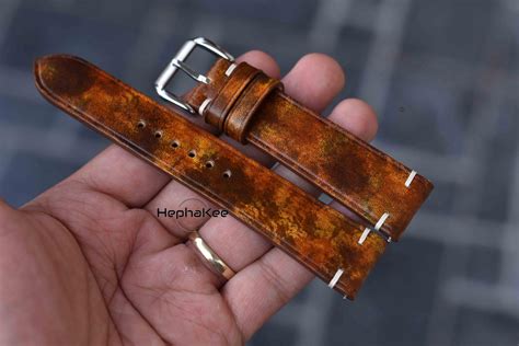 Bespoke Vintage Leather Watch Strap Handmade Ch18 Hephakee