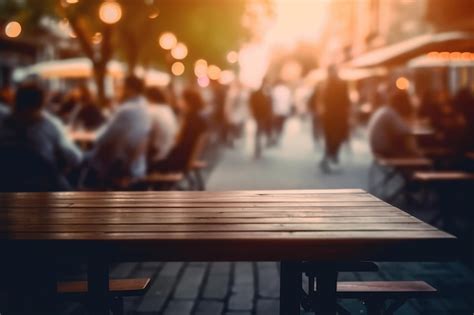 Premium Photo A Table In A Crowded Street With People In The Background