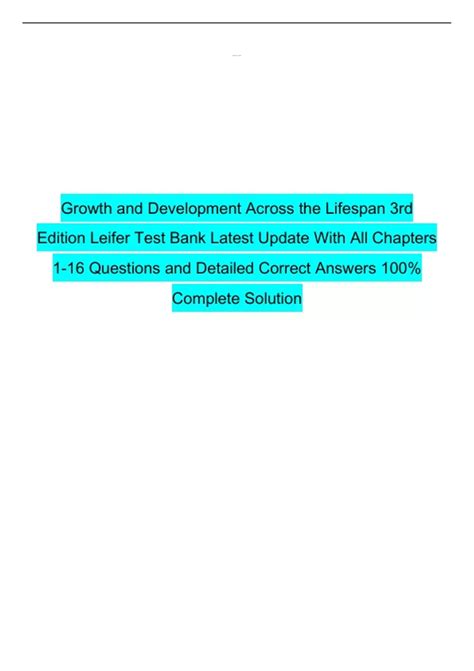 Growth And Development Across The Lifespan 3rd Edition Leifer Test Bank Latest Update With All