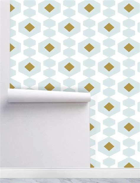 Mid Century Modern Shapes Wallpaper Aqua Blue Peel And Stick Wallpaper