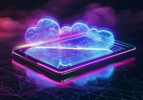 Futuristic Cloud Computing Concept With Neon Lights Digital Technology