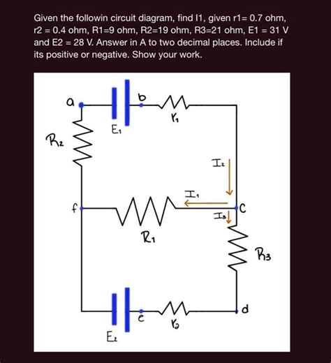 solved given the following circuit diagram find i1 given r1 0 7